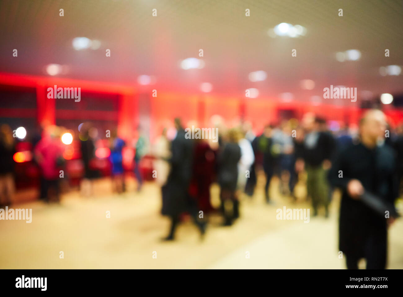 Abstract blurred people in press conference event, business concept ...