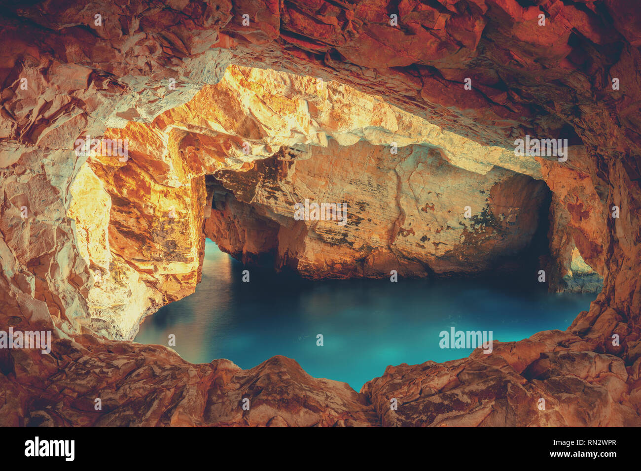 The Rosh HaNikra natural grottoes. Tunnel in the rock Stock Photo - Alamy