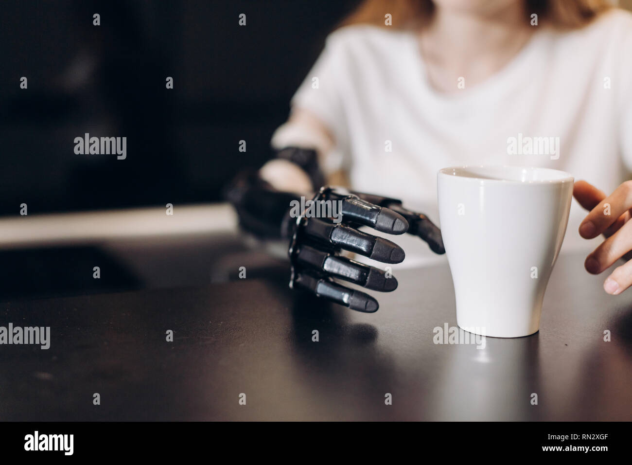 disabled girl controlling her actitions, close up cropped photo ...