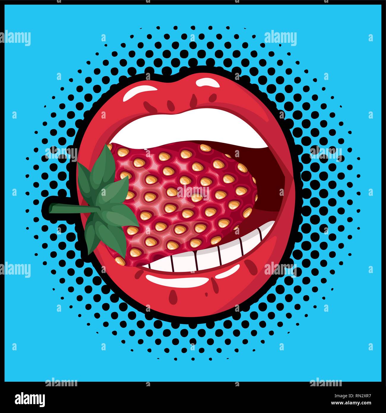 mouth eating strawberry sweet pop art style Stock Vector Image & Art ...