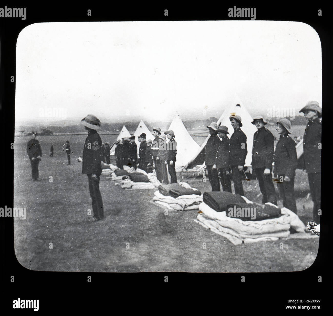 Catholic Boys Brigade c1902. Glass Lantern Slide - "Inspection of lines ...
