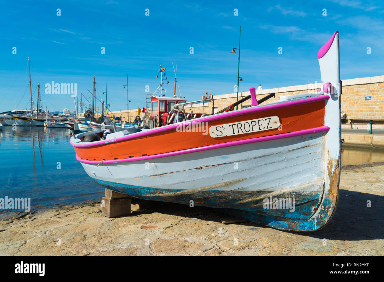 colorful fishing boat in the harbor of st tropez, France Stock Photo ...