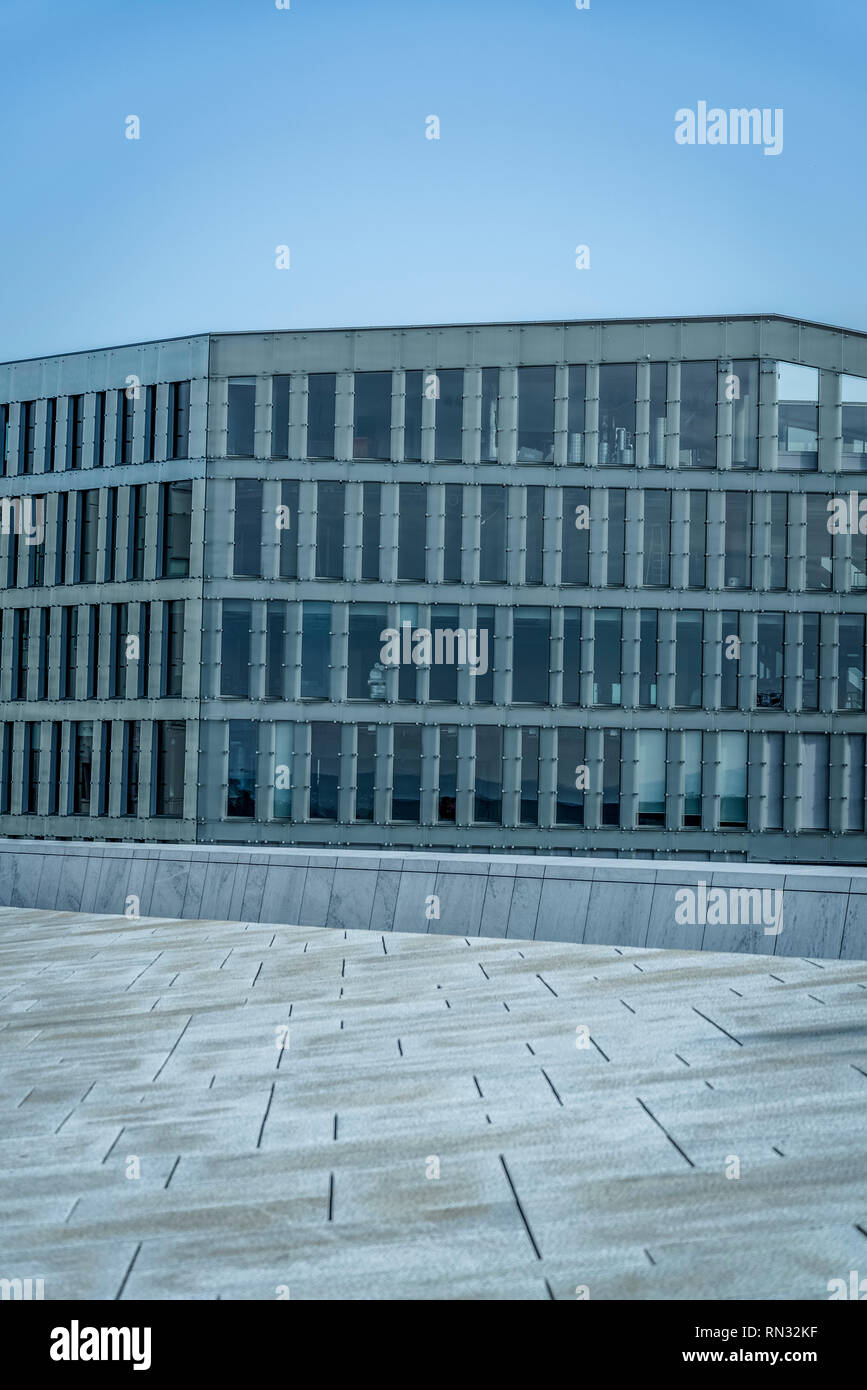 Roof of the Oslo Opera House, a new venue opened in 2008, and ...
