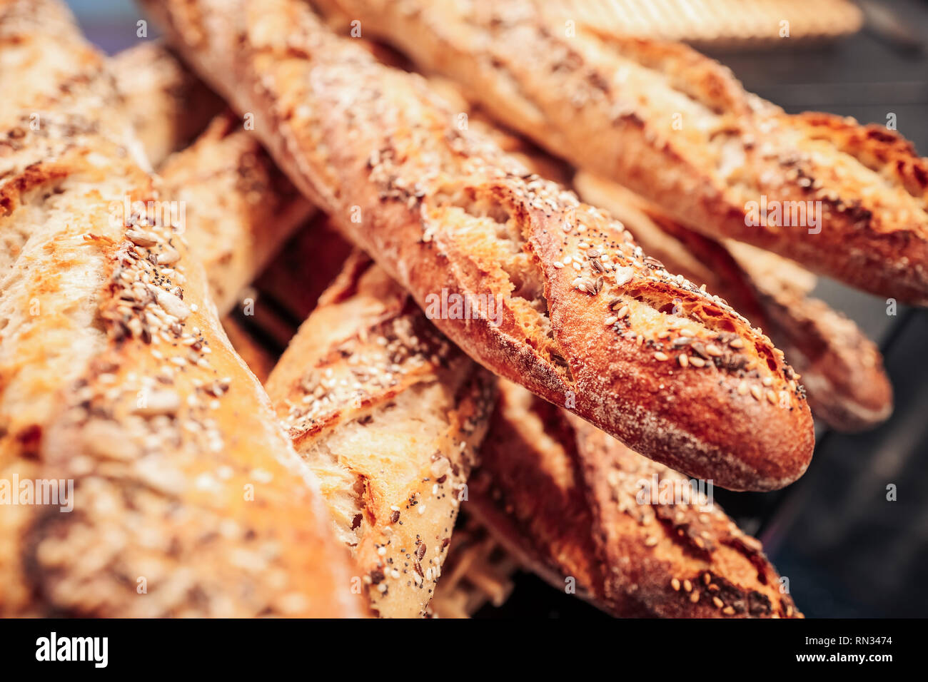 Fresh and crusty french baguette breads Stock Photo - Alamy