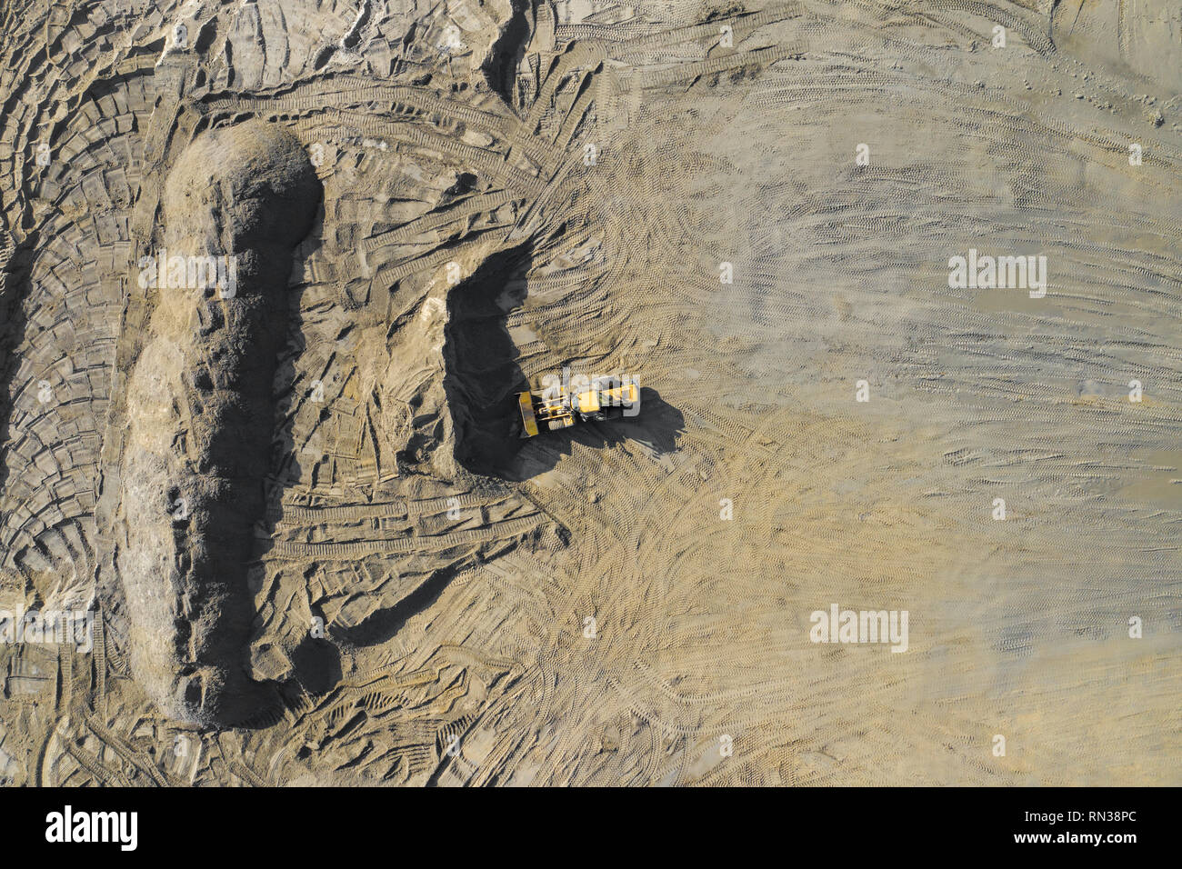 Aerial view of excavator and construction equipment. Machinery and mine ...
