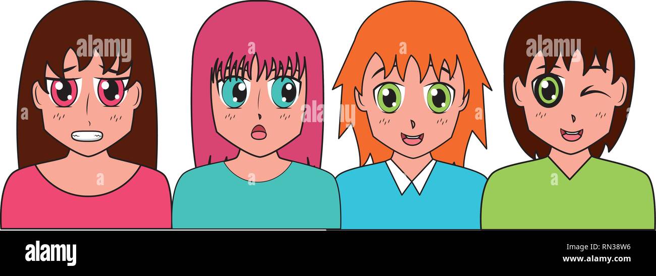 anime girl group manga comic Stock Vector Image & Art - Alamy