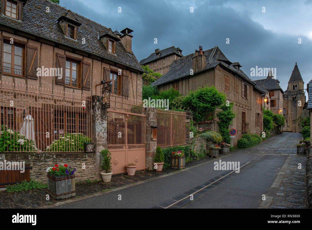 Conques, Midi Pyrenees, France - June , 2015: View of the medieval ...