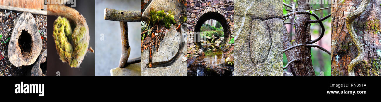 Letter photographs are grouped to spell the word OUTDOORS. Letters are ...