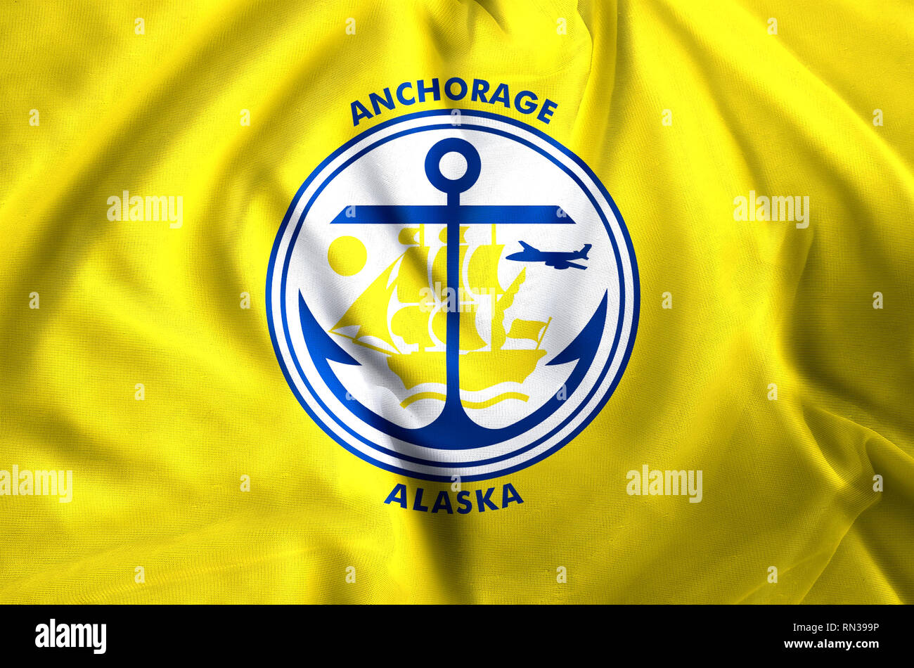 Anchorage Alaska modern and realistic closeup flag illustration ...