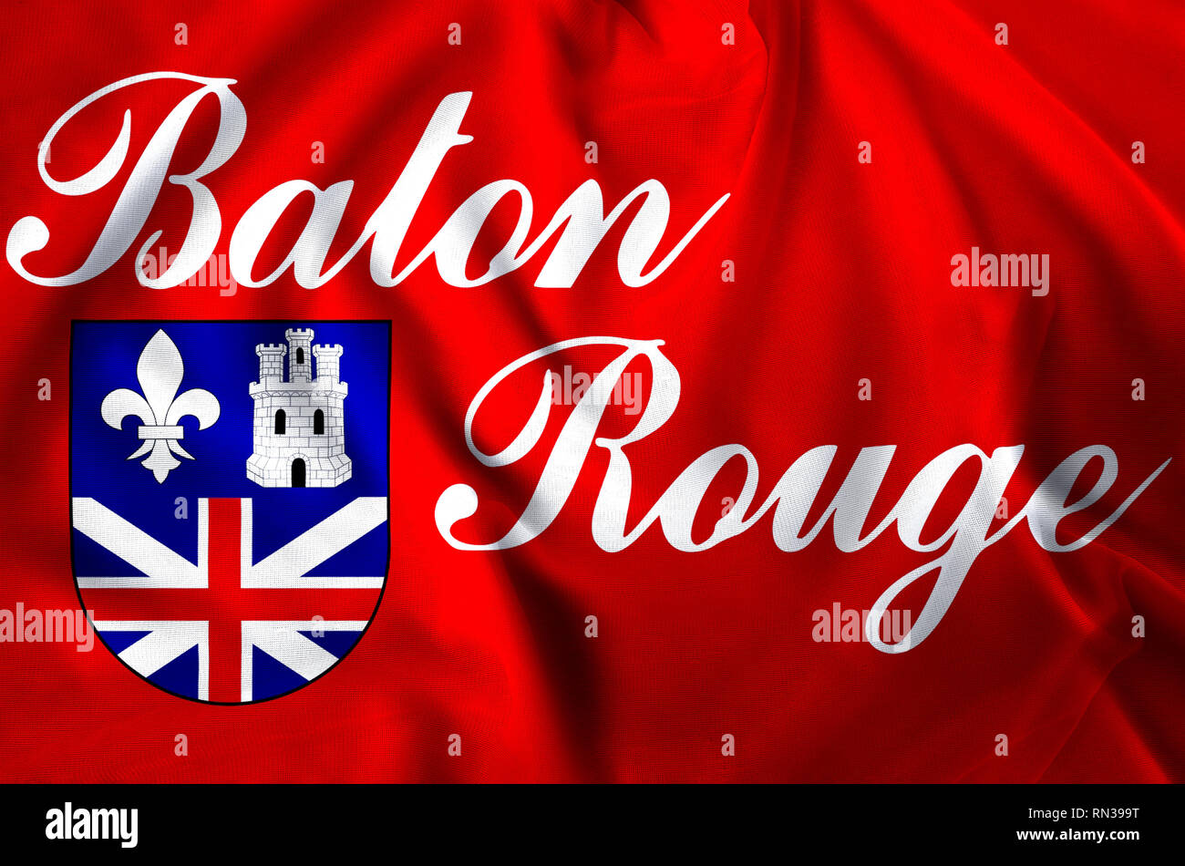 Baton Rouge modern and realistic closeup flag illustration. Perfect for ...