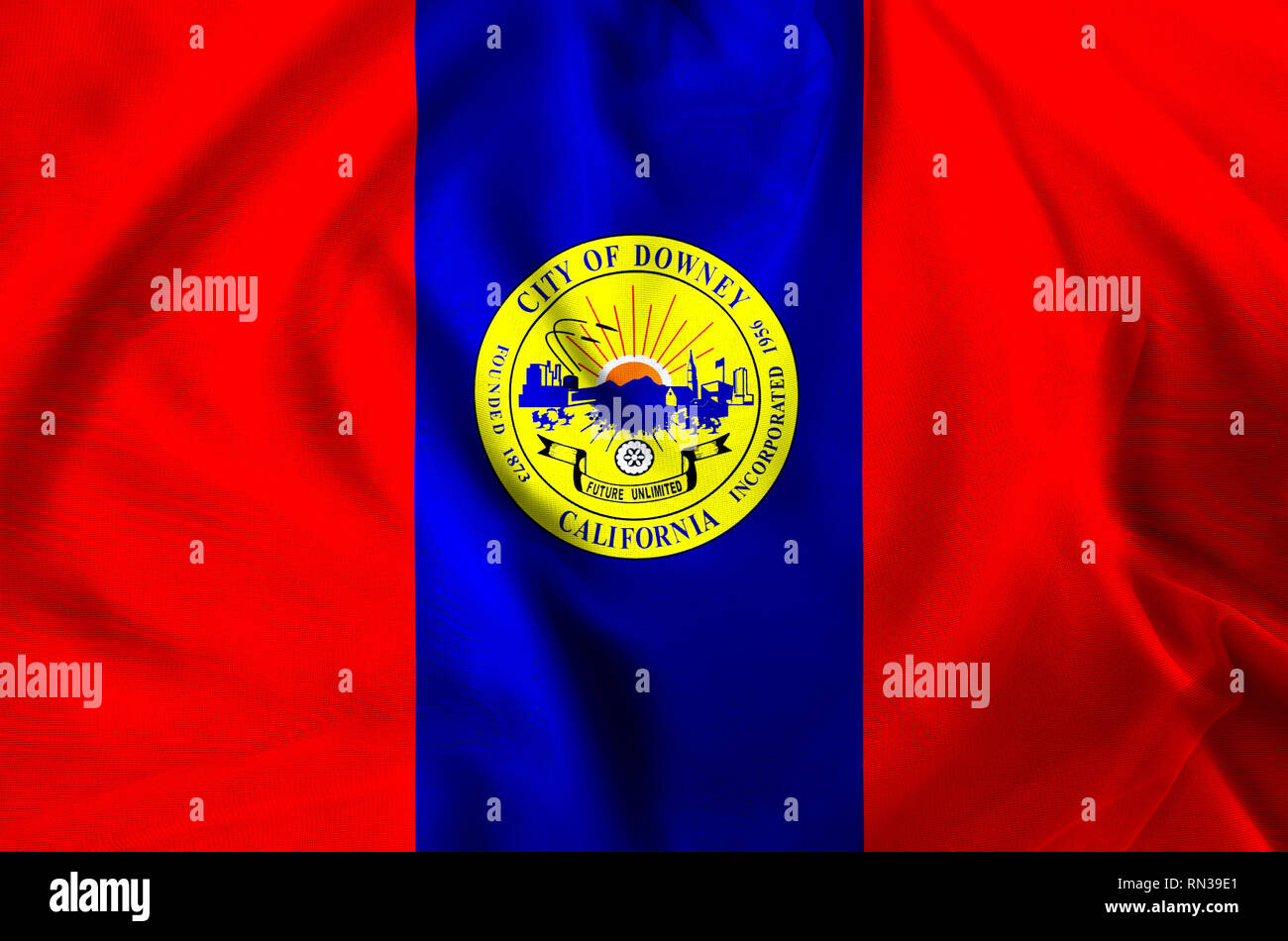 Downey California modern and realistic closeup flag illustration ...