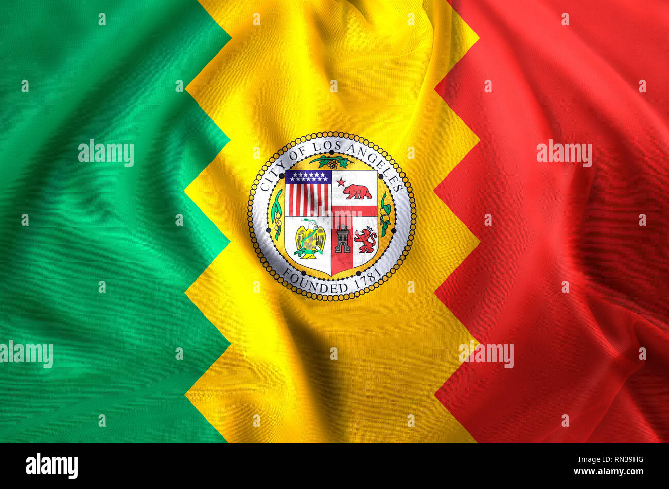 Los Angeles California modern and realistic closeup flag illustration ...