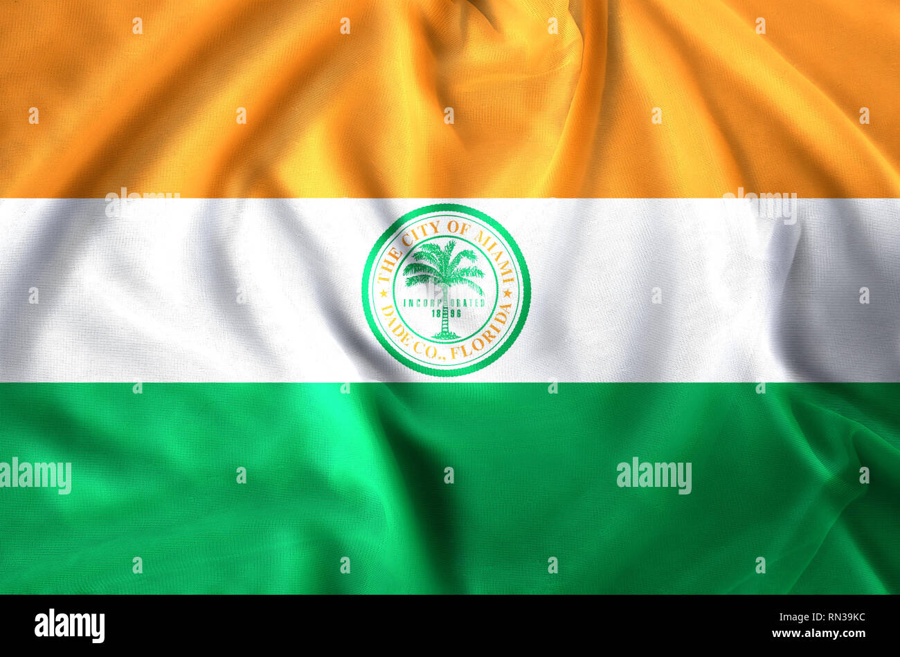 Miami Florida modern and realistic closeup flag illustration. Perfect ...