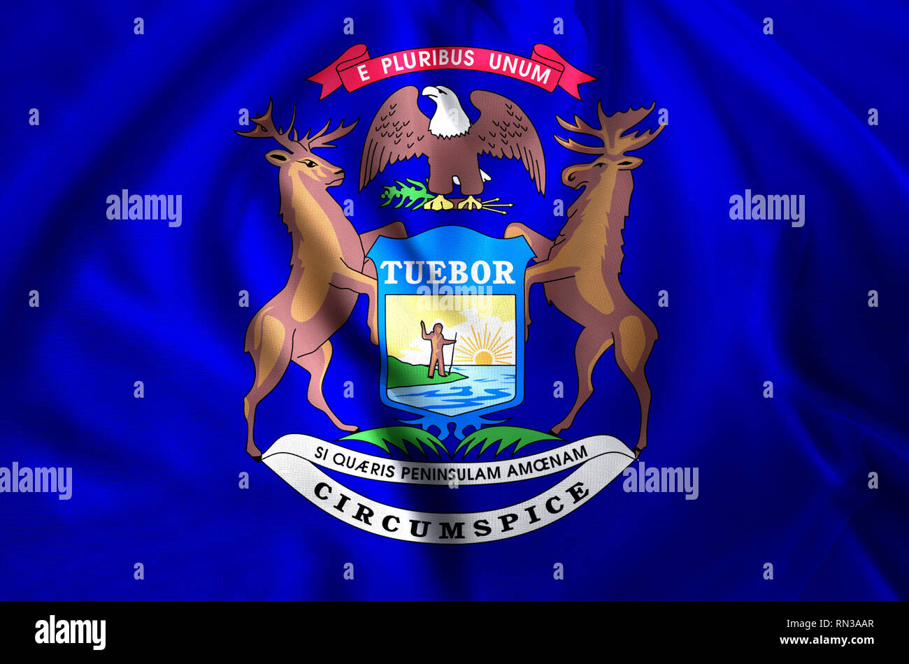 Michigan modern and realistic closeup flag illustration. Perfect for ...