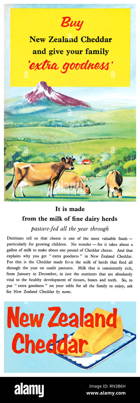 1957 British advertisement for New Zealand Cheddar Cheese Stock Photo ...