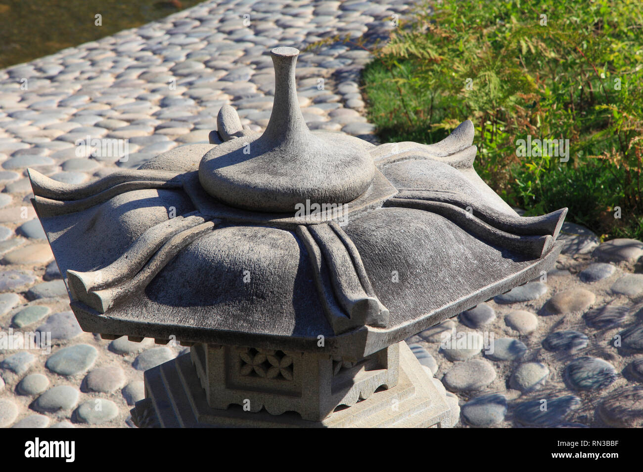 Chile, Santiago, Japanese Garden, stone lantern Stock Photo - Alamy