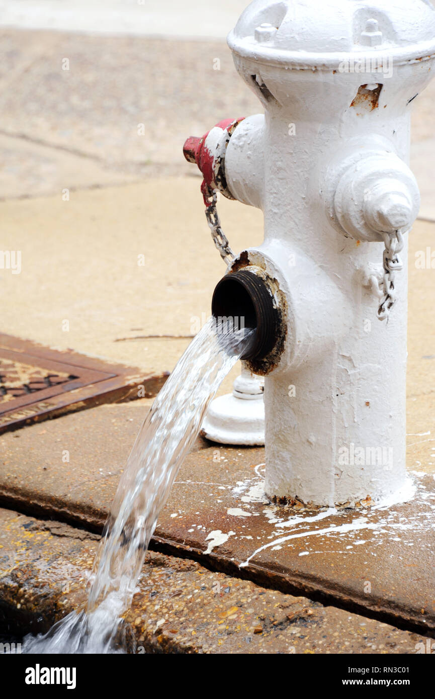 City maintenance includes draining the water lines. This old, white ...