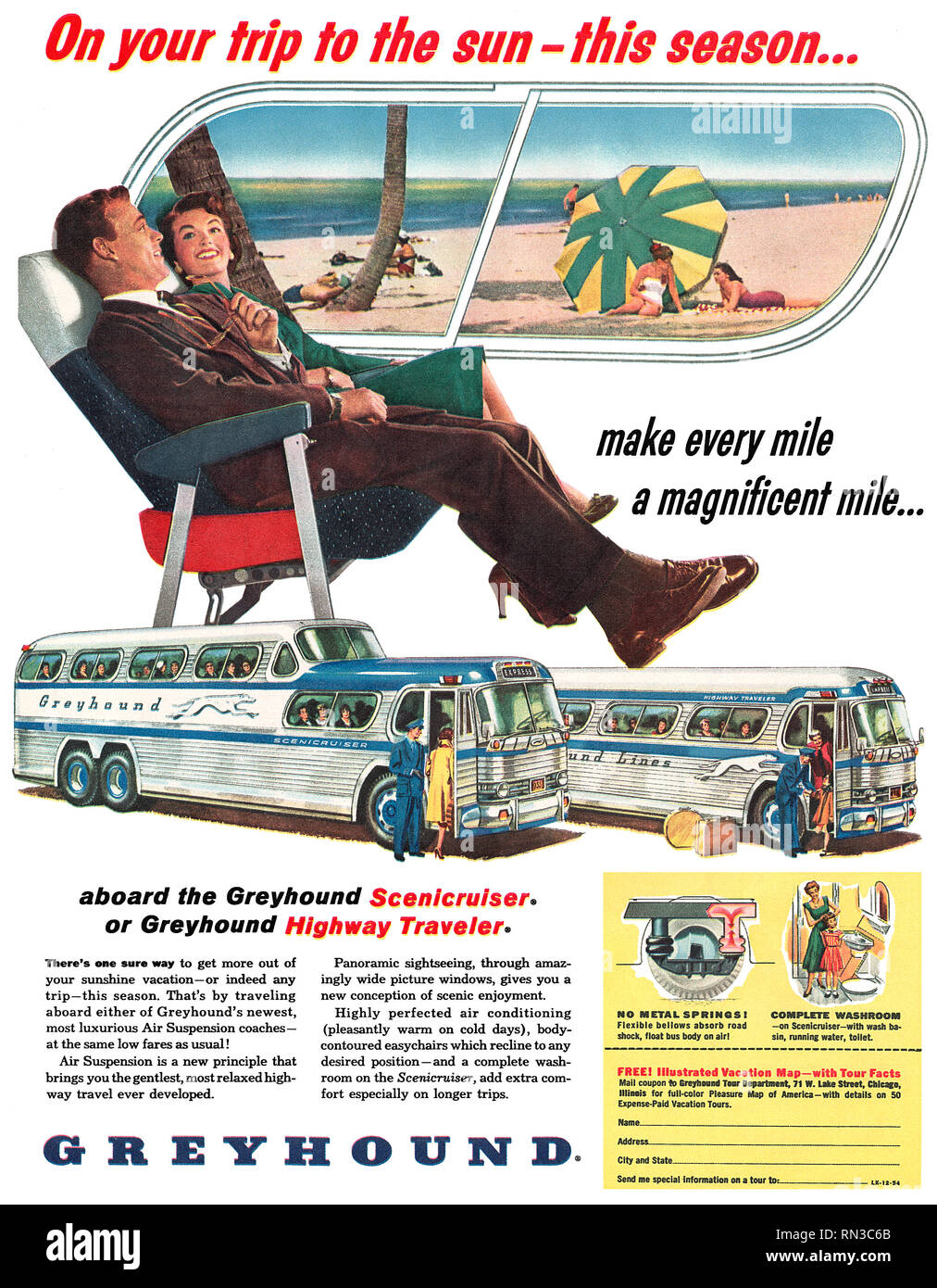 Collectibles Advertisements Vintage 1954 Greyhound Bus Print Ad Art ...