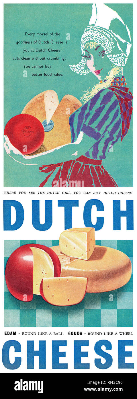 1957 British advertisement for Dutch cheeses Stock Photo - Alamy