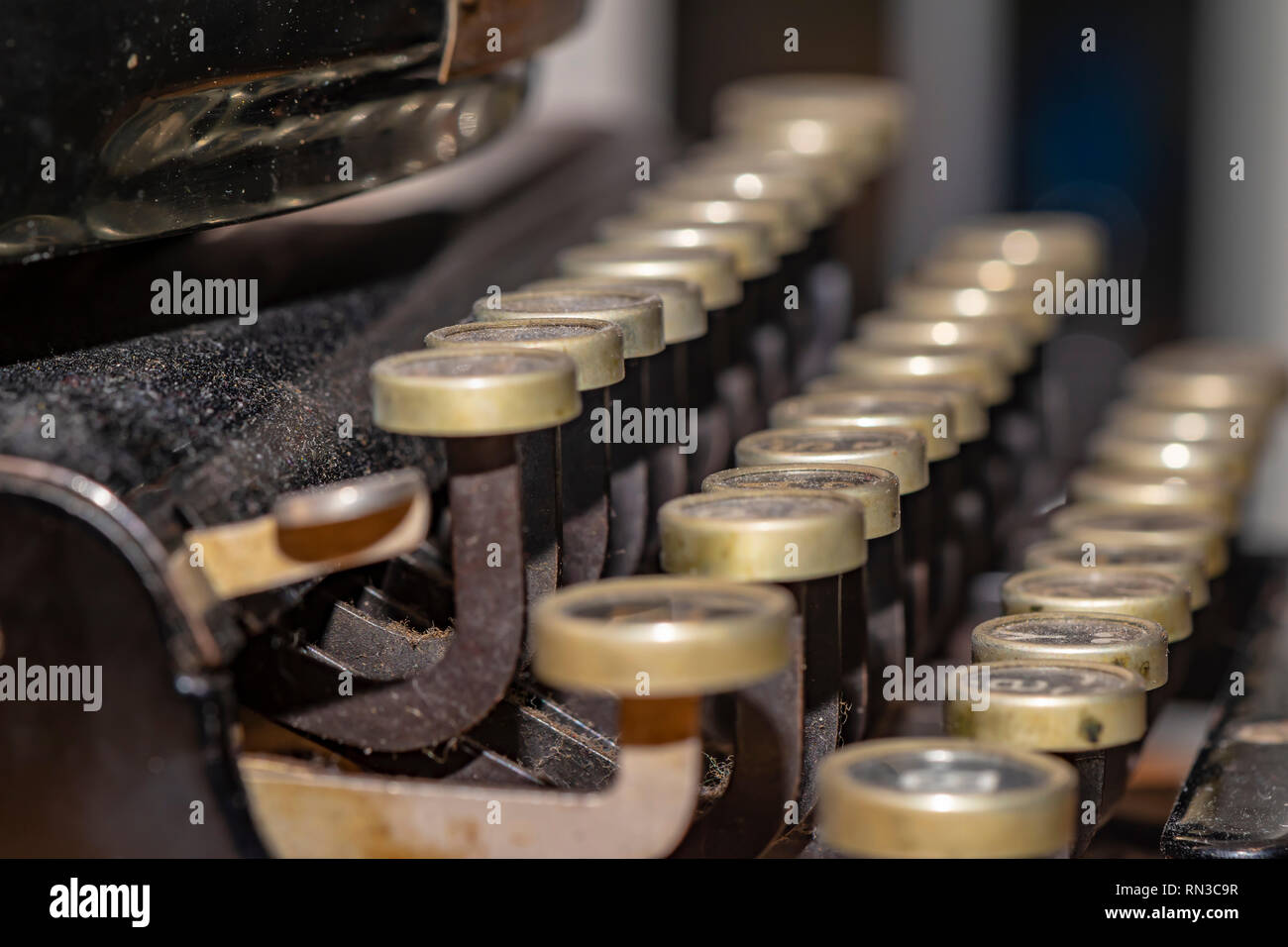 Detail of a historic dusty portable typewriter made in Germany during ...