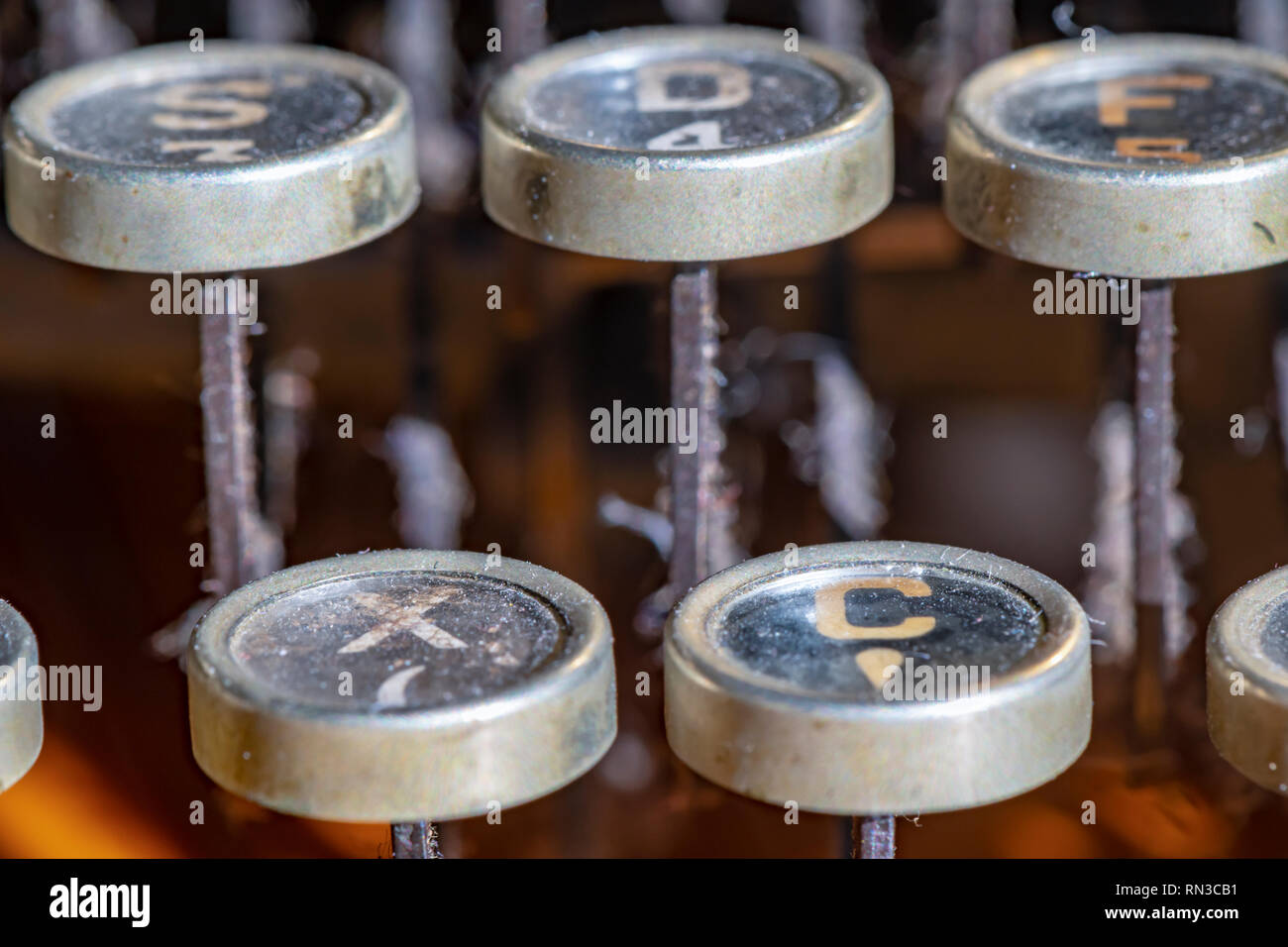 Detail of a historic dusty portable typewriter made in Germany during ...