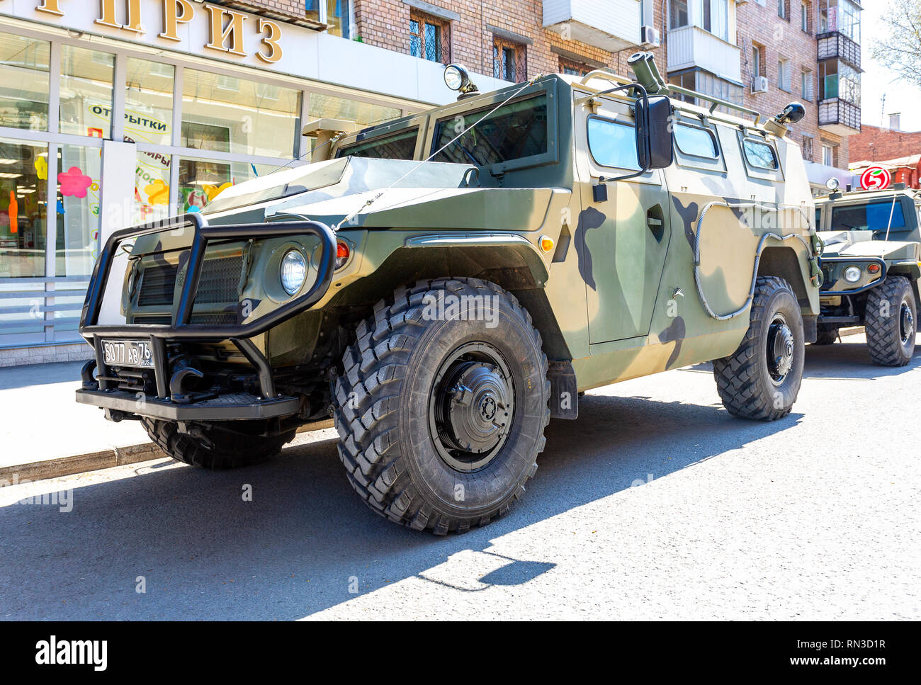 Samara, Russia - May 5, 2018: High-mobility vehicles GAZ-2330 Tigr is a Russian 4x4 ...