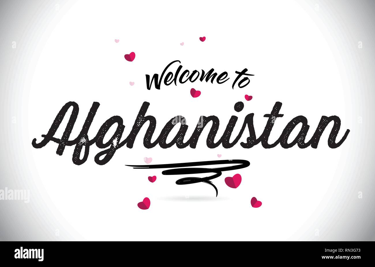 Afghanistan Welcome To Word Text with Handwritten Font and Pink Heart ...
