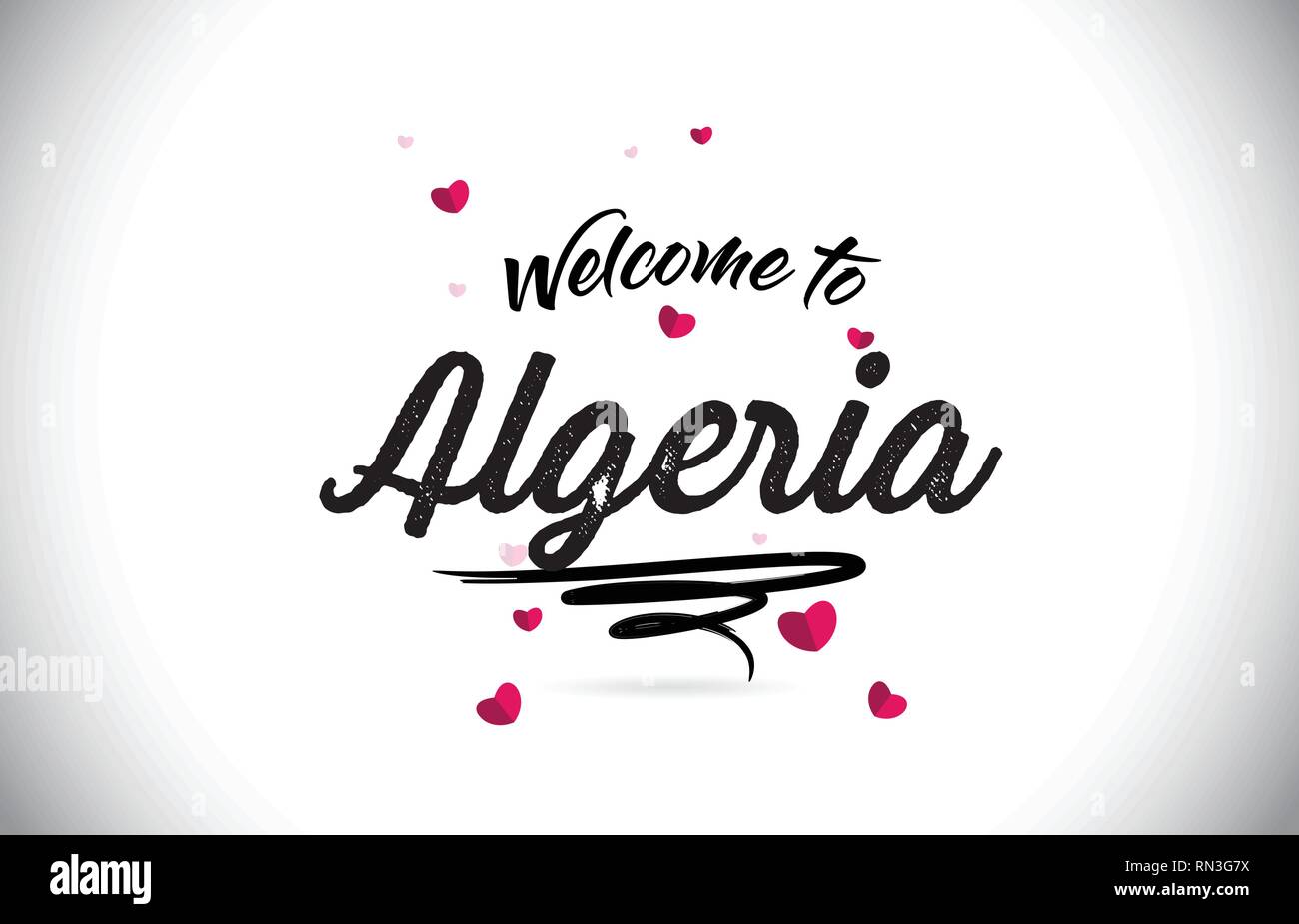 Algeria Welcome To Word Text with Handwritten Font and Pink Heart Shape ...