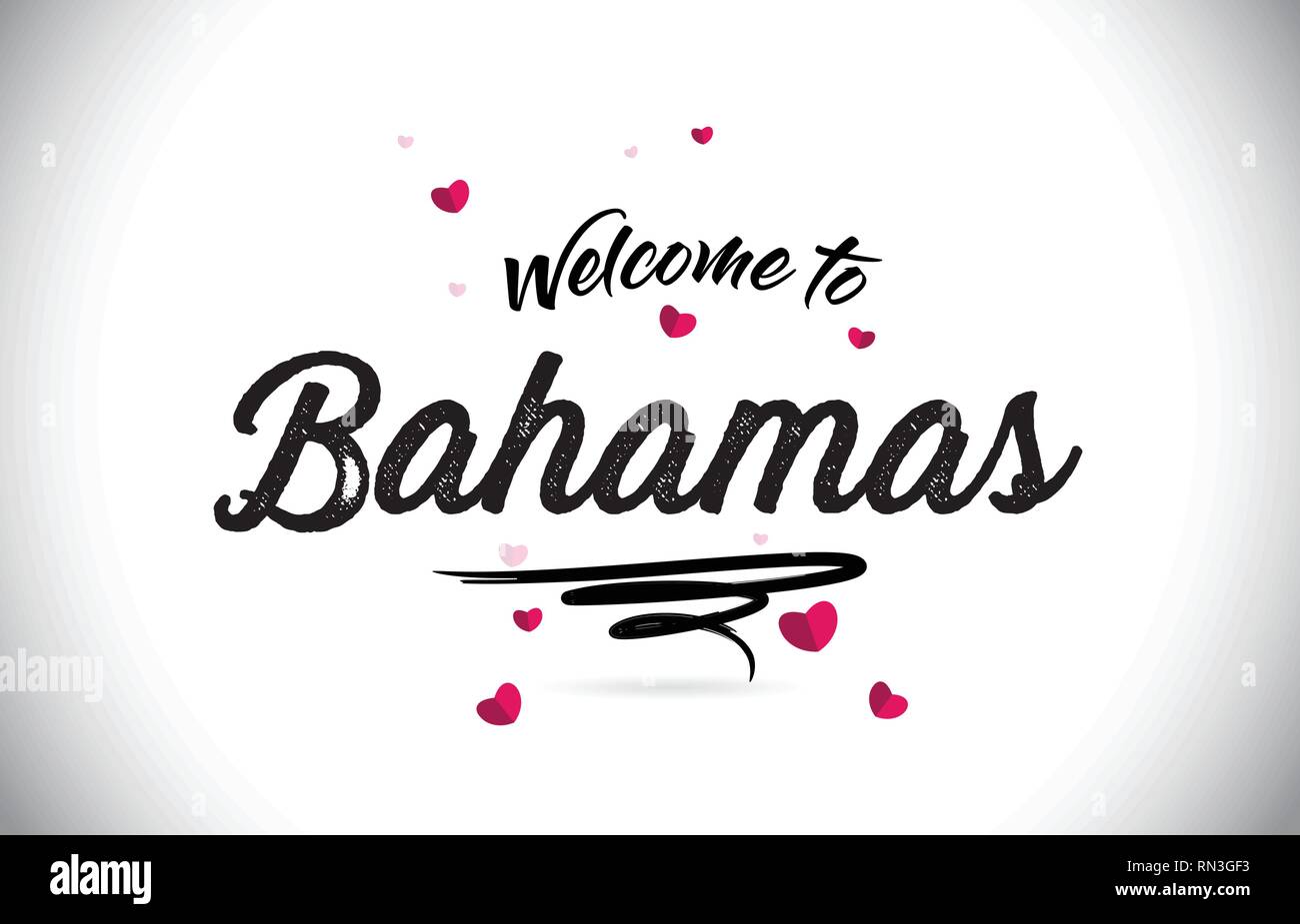 Bahamas Welcome To Word Text with Handwritten Font and Pink Heart Shape ...