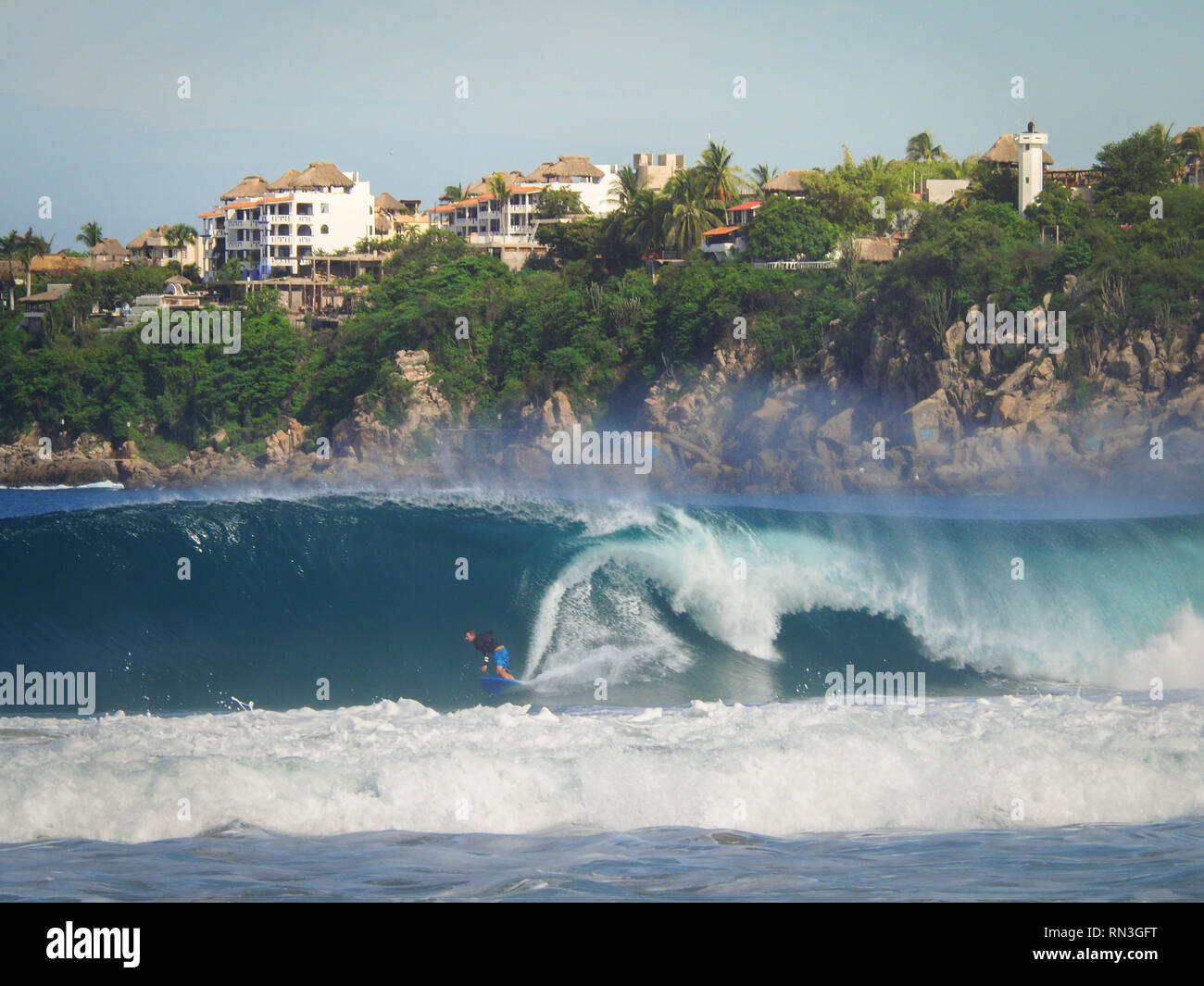 Surfer in the Pipeline of Playa Zicatela in Puerto Escondido, Mexico ...
