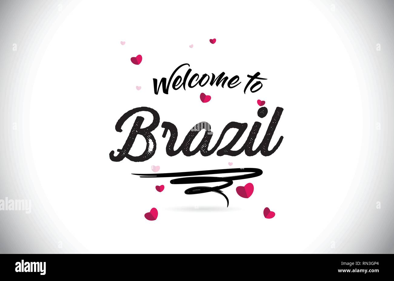 Brazil Welcome To Word Text with Handwritten Font and Pink Heart Shape ...