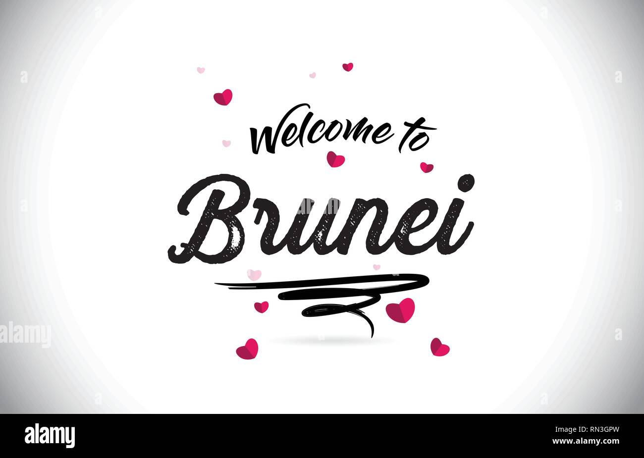 Brunei Welcome To Word Text With Handwritten Font And Pink Heart Shape