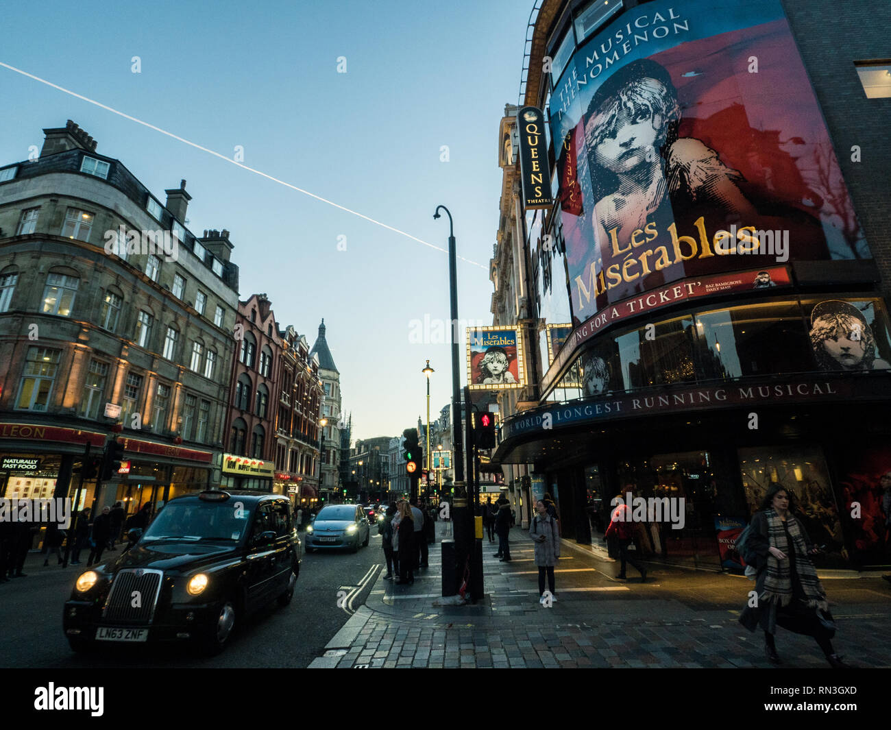 Les Miserable sign at Queens Theatre on Shaftesbury Avenue, London ...