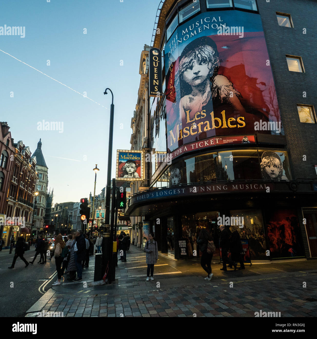 Les Miserable sign at Queens Theatre on Shaftesbury Avenue, London ...