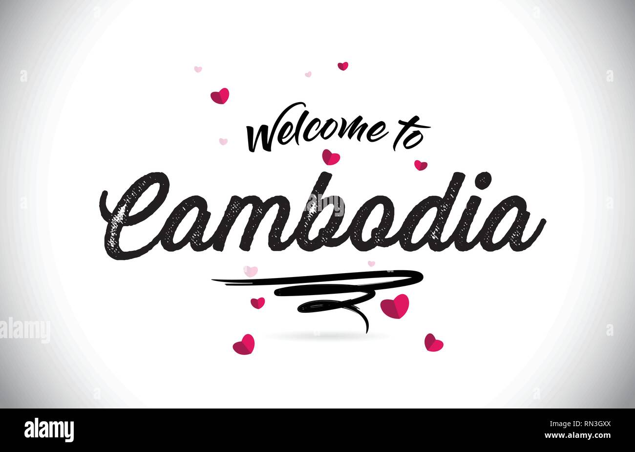 Cambodia Welcome To Word Text with Handwritten Font and Pink Heart ...