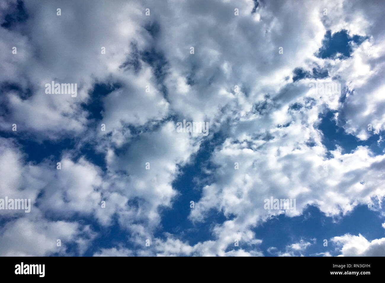 Clear blue sky with plain white cloud with space for text background ...