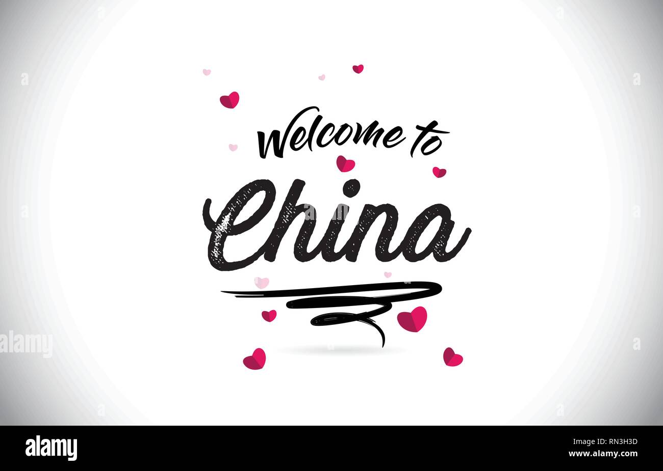 China Welcome To Word Text with Handwritten Font and Pink Heart Shape ...