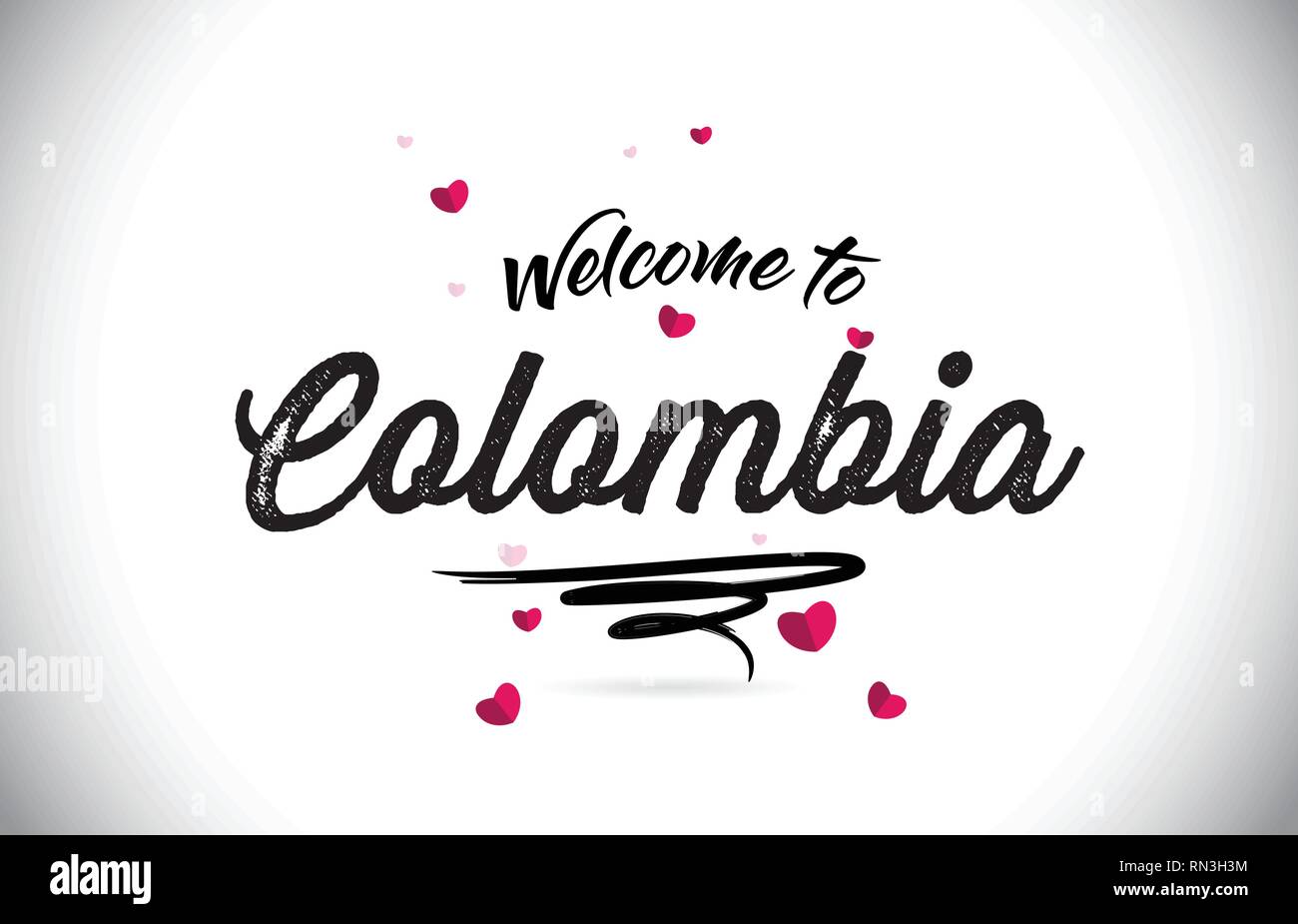Colombia Welcome To Word Text with Handwritten Font and Pink Heart ...