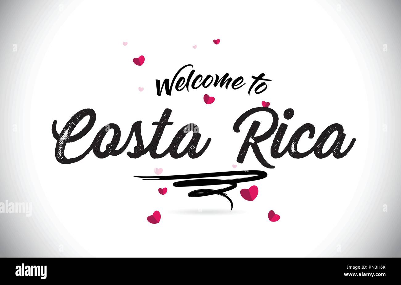 Costa Rica Welcome To Word Text with Handwritten Font and Pink Heart ...
