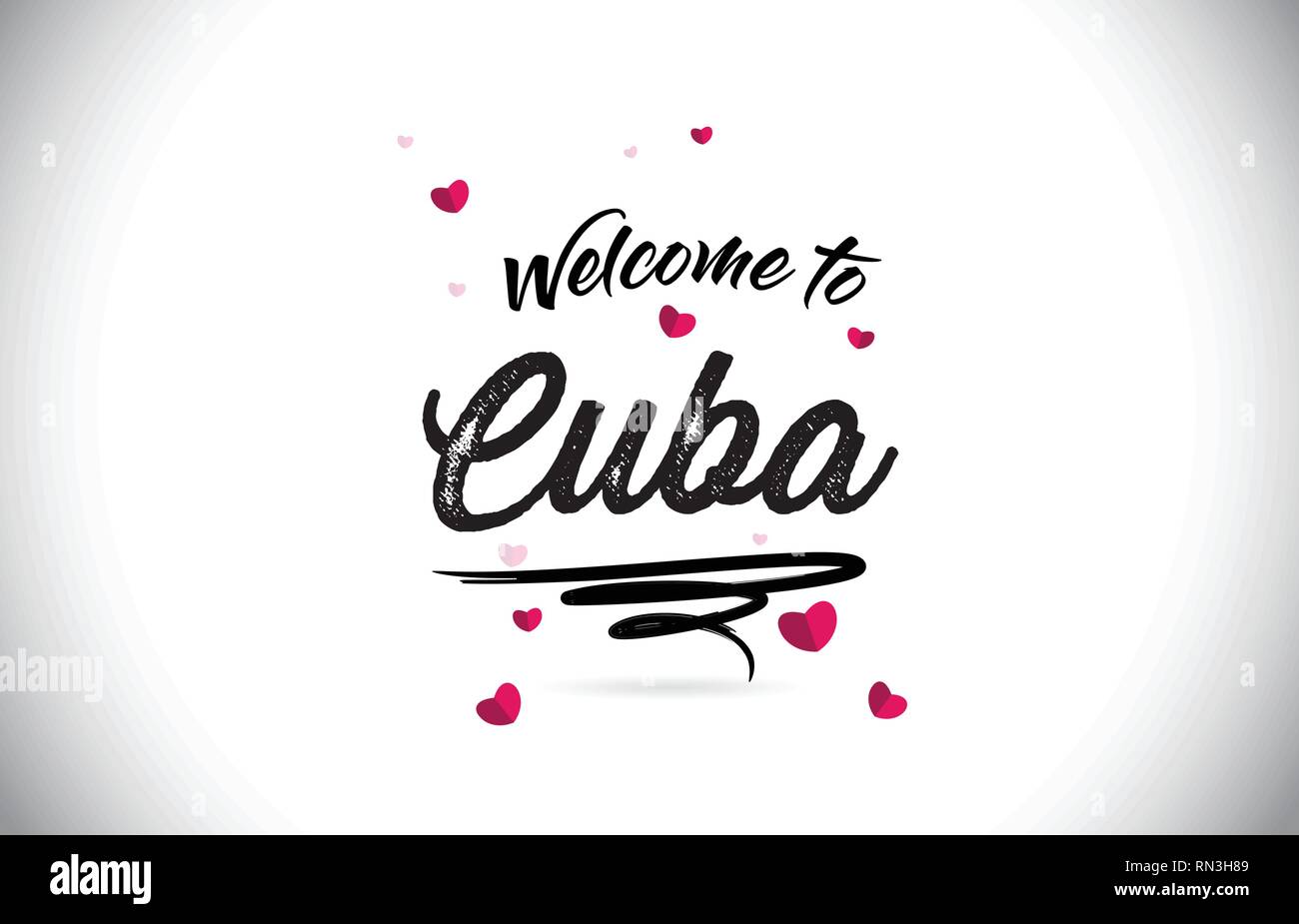 Cuba Welcome To Word Text With Handwritten Font And Pink Heart Shape