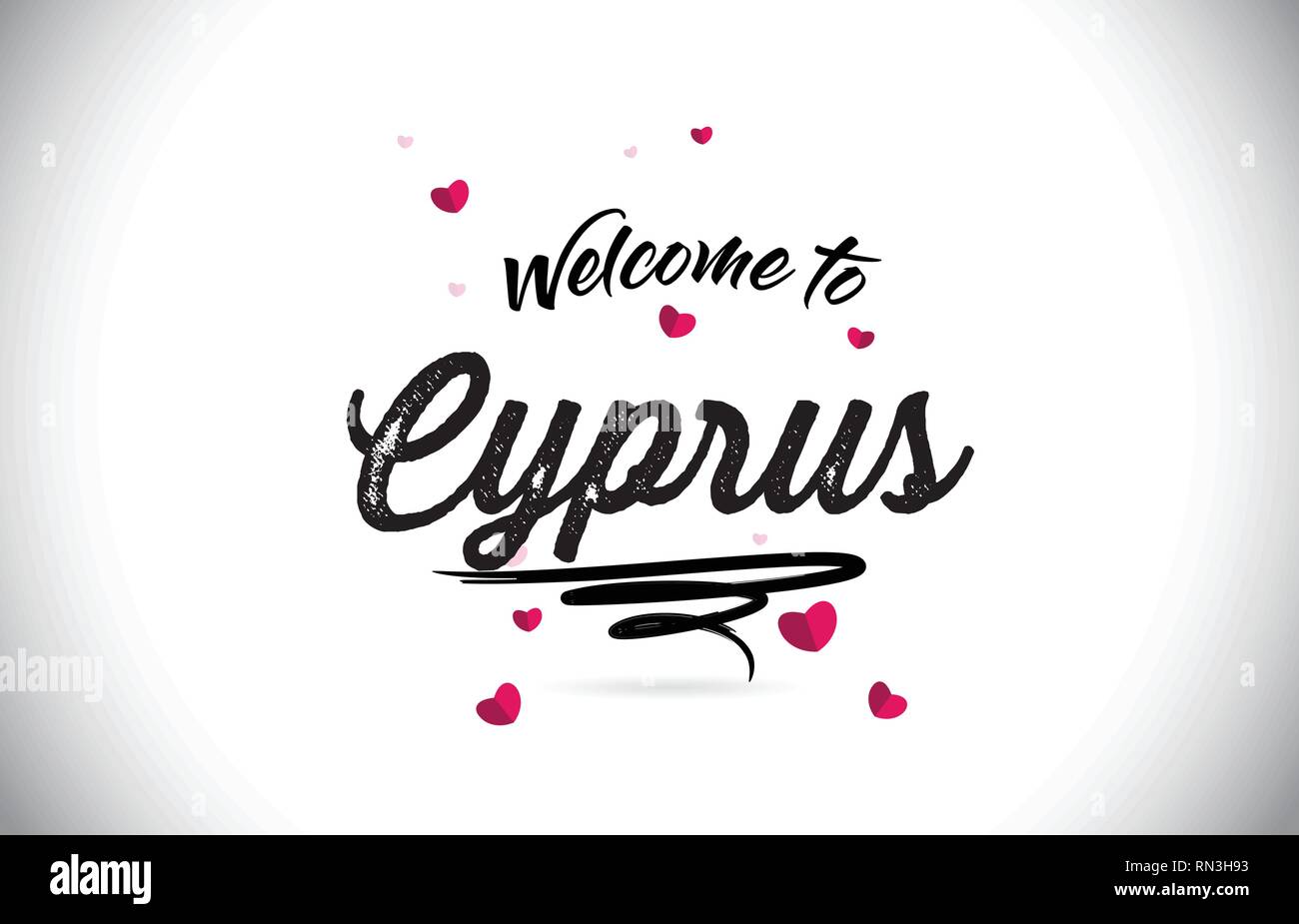 Cyprus Welcome To Word Text with Handwritten Font and Pink Heart Shape ...