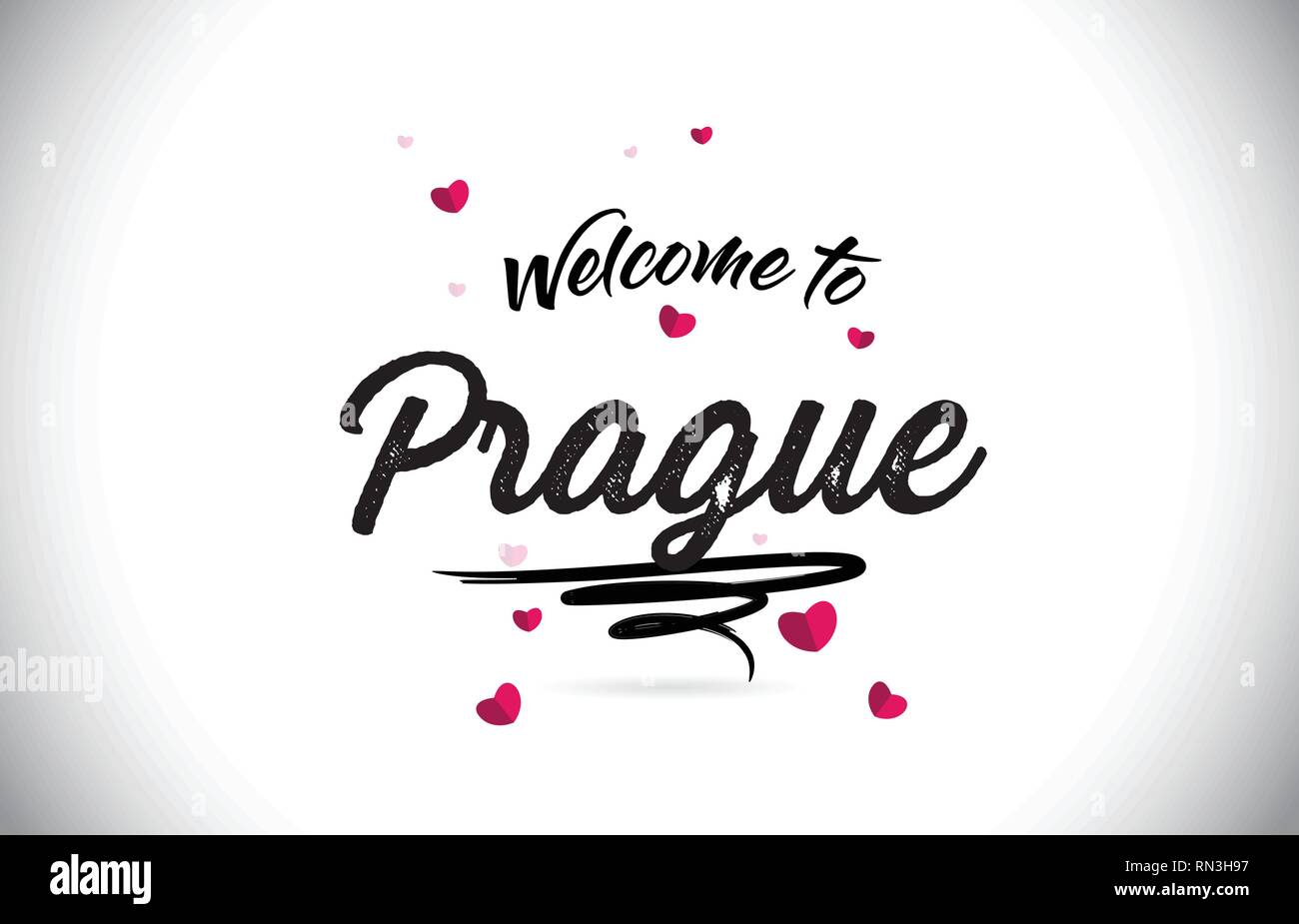 Prague Welcome To Word Text with Handwritten Font and Pink Heart Shape ...
