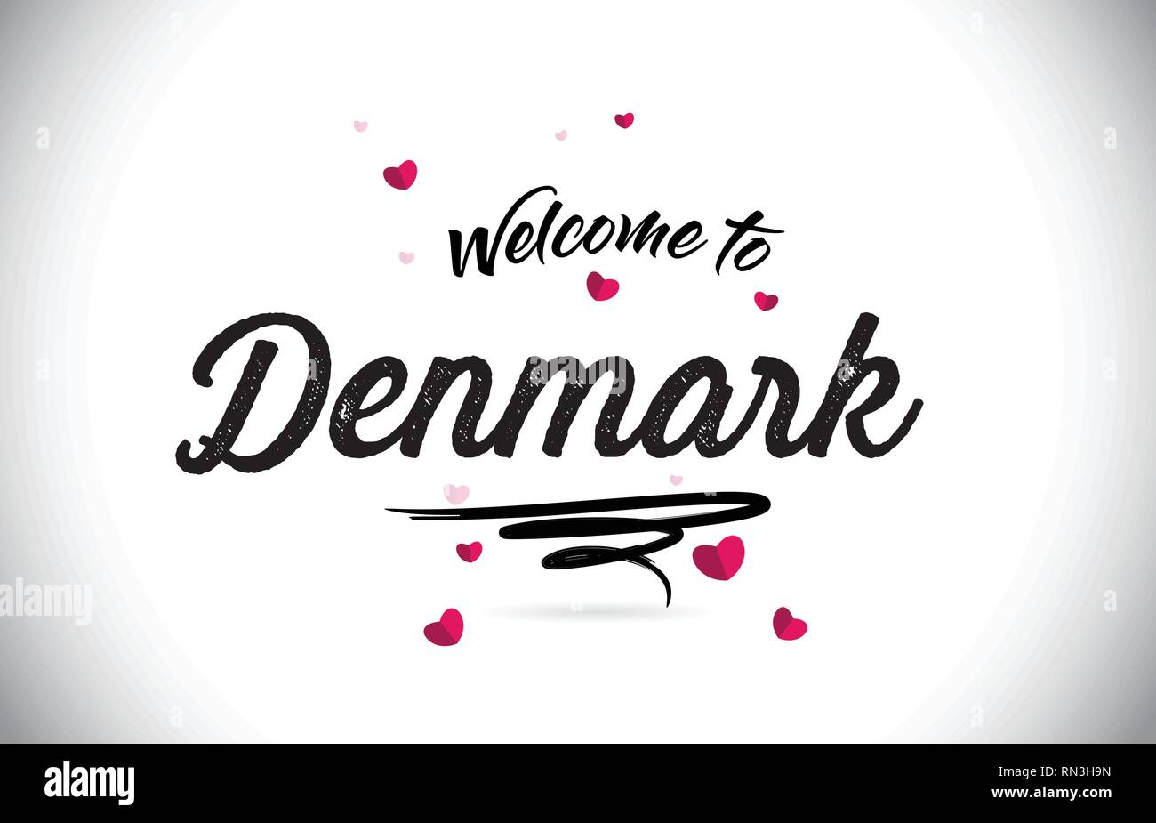 Denmark Welcome To Word Text with Handwritten Font and Pink Heart Shape ...