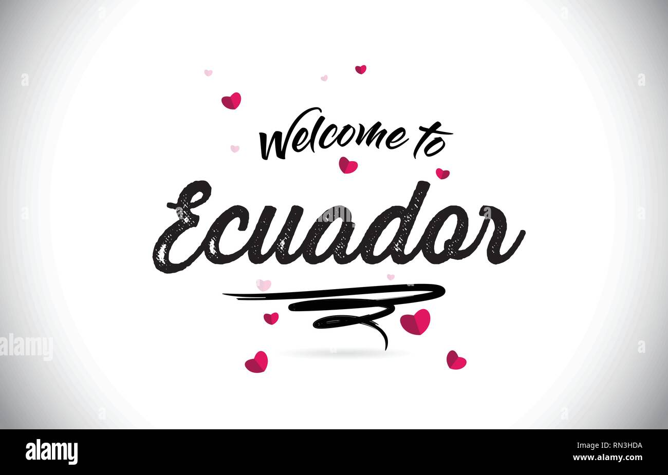 Ecuador Welcome To Word Text with Handwritten Font and Pink Heart Shape ...