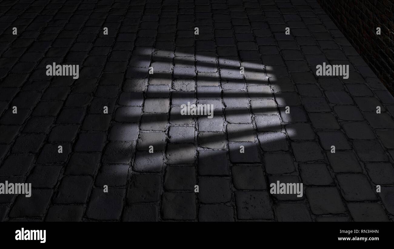 Prison cell, inside a prison cell. Shadows projected on the ground ...