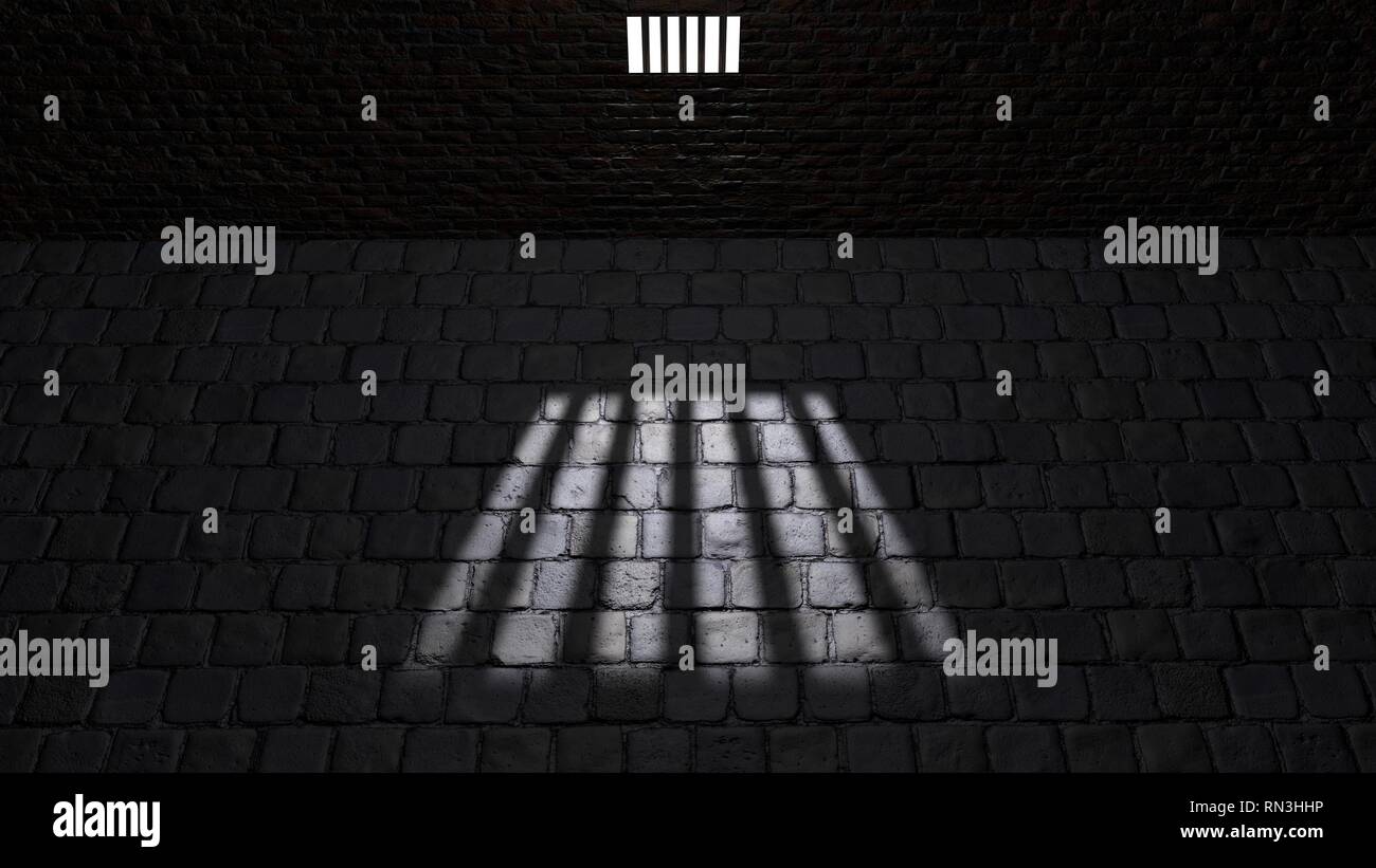 Prison cell, inside a prison cell. Shadows projected on the ground ...