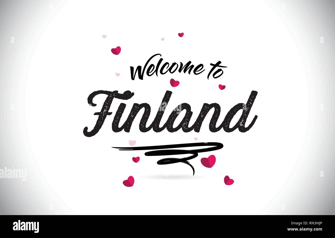 Finland Welcome To Word Text with Handwritten Font and Pink Heart Shape ...