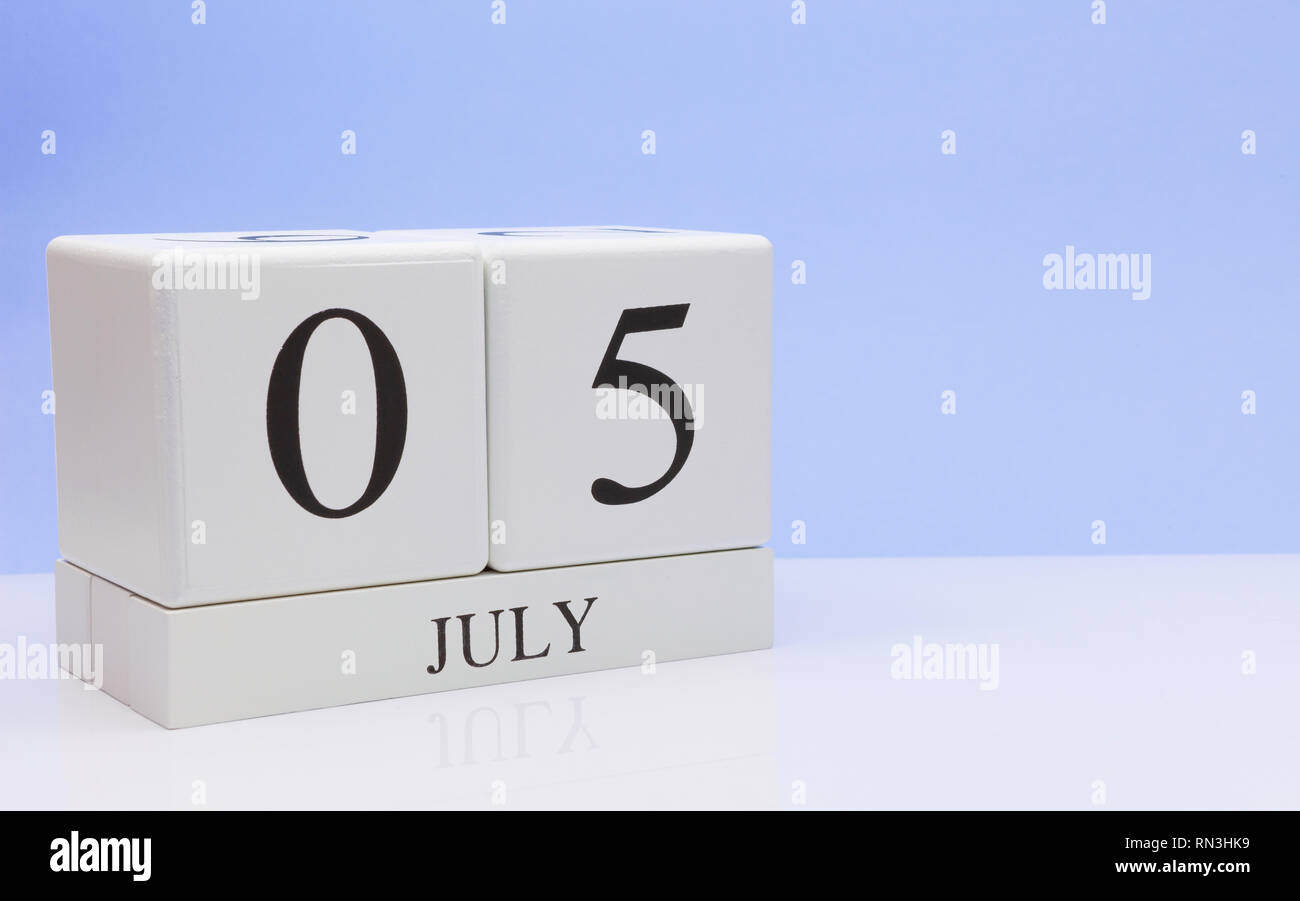 July 05st. Day 5 of month, daily calendar on white table with ...