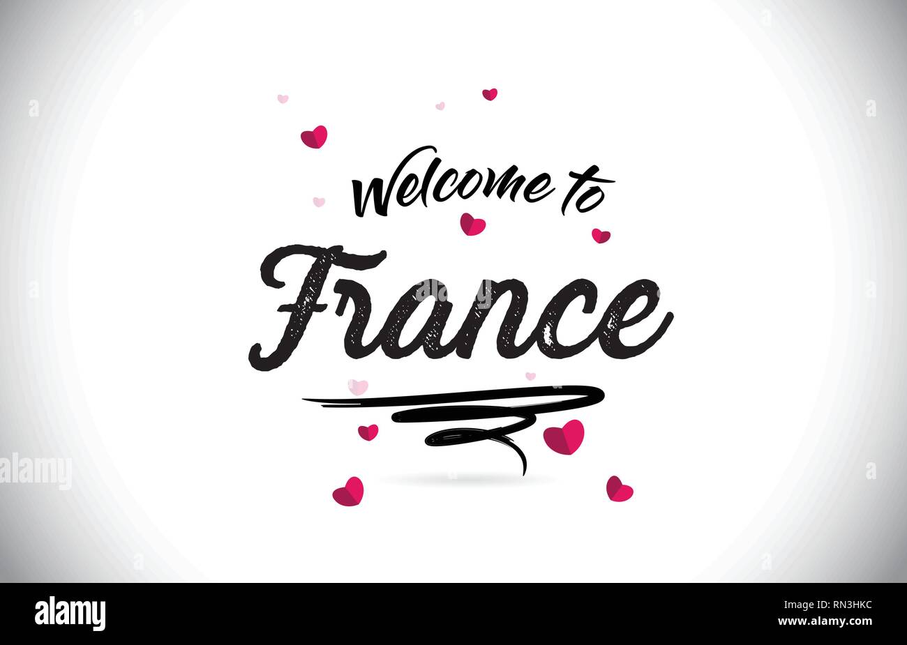 France Welcome To Word Text with Handwritten Font and Pink Heart Shape ...