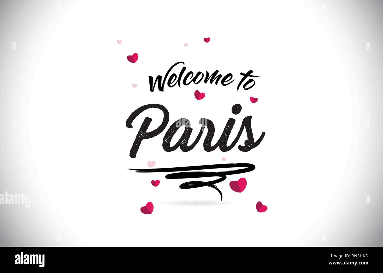 Paris Welcome To Word Text with Handwritten Font and Pink Heart Shape ...